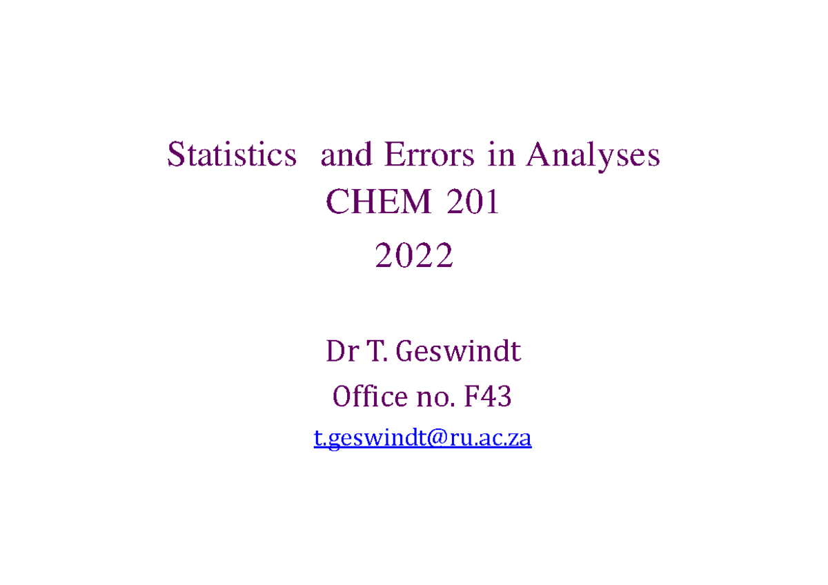CHEM 201: Lecture on Error Analysis in Analytical Chemistry - Studocu