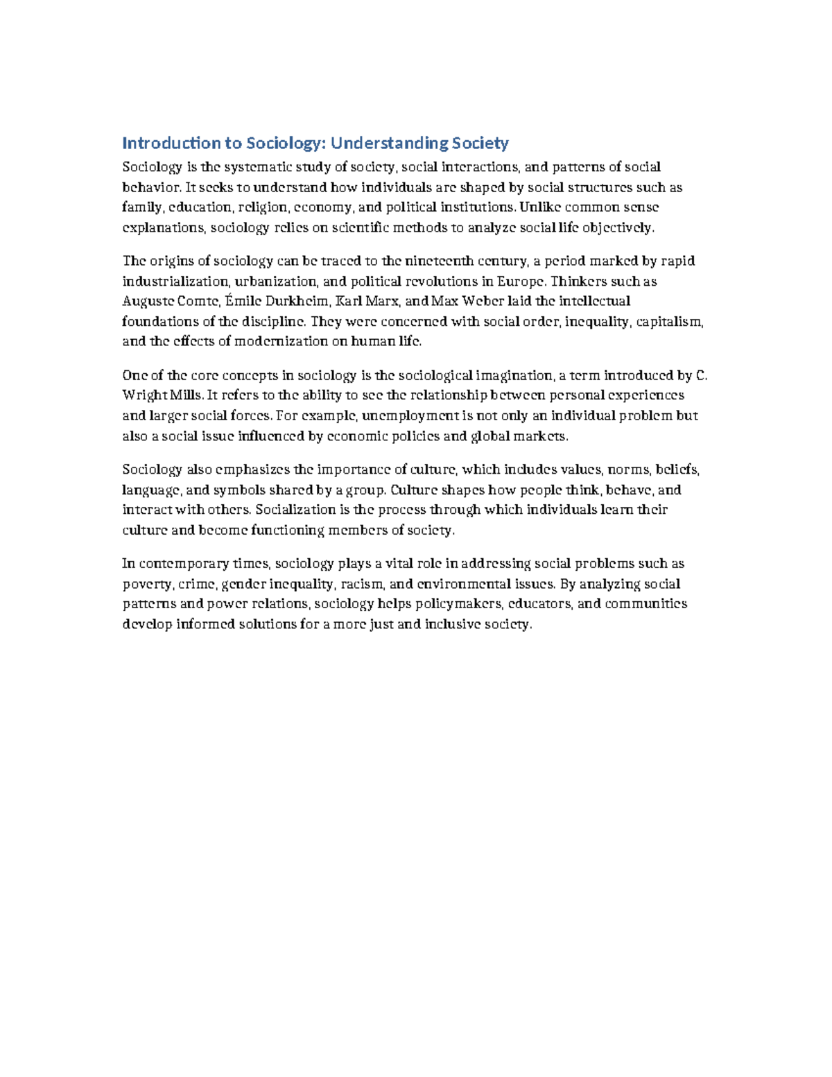 Sociology 101: Exploring Society and Social Interactions - Studocu