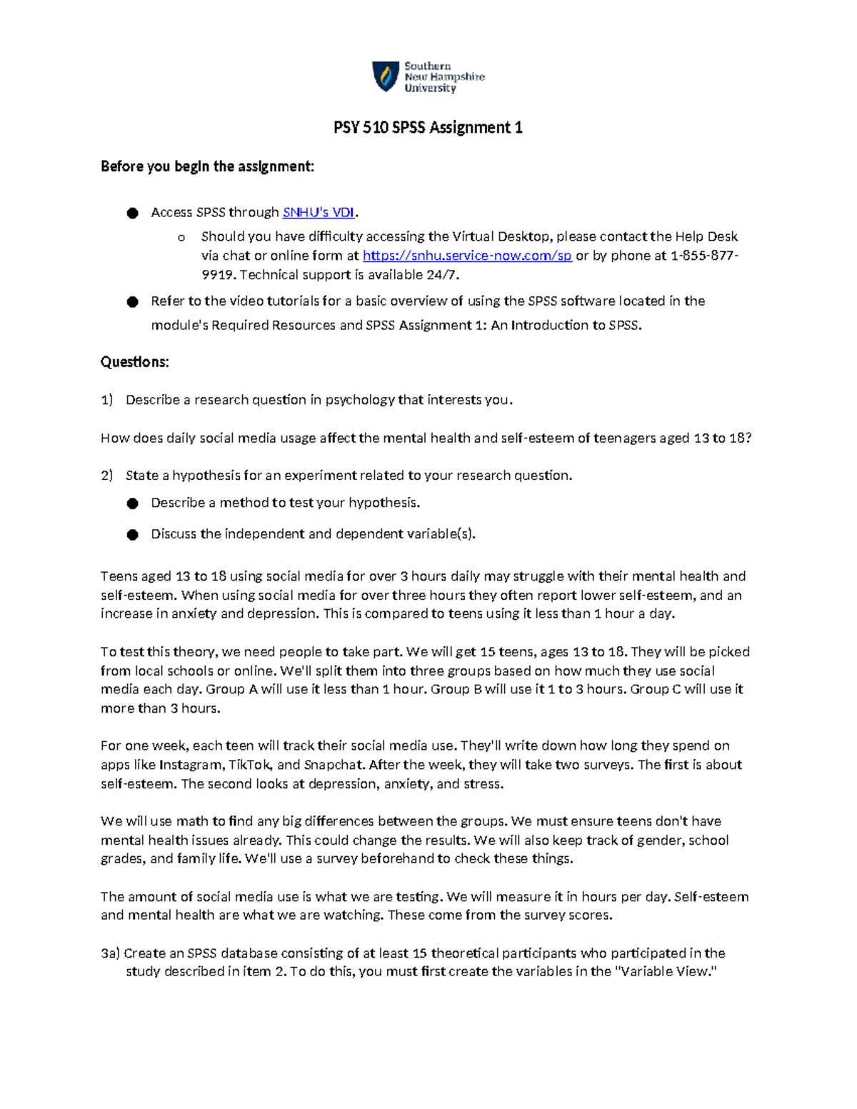 PSY 510 SPSS Assignment 1: Analyzing Social Media's Impact on Teen ...