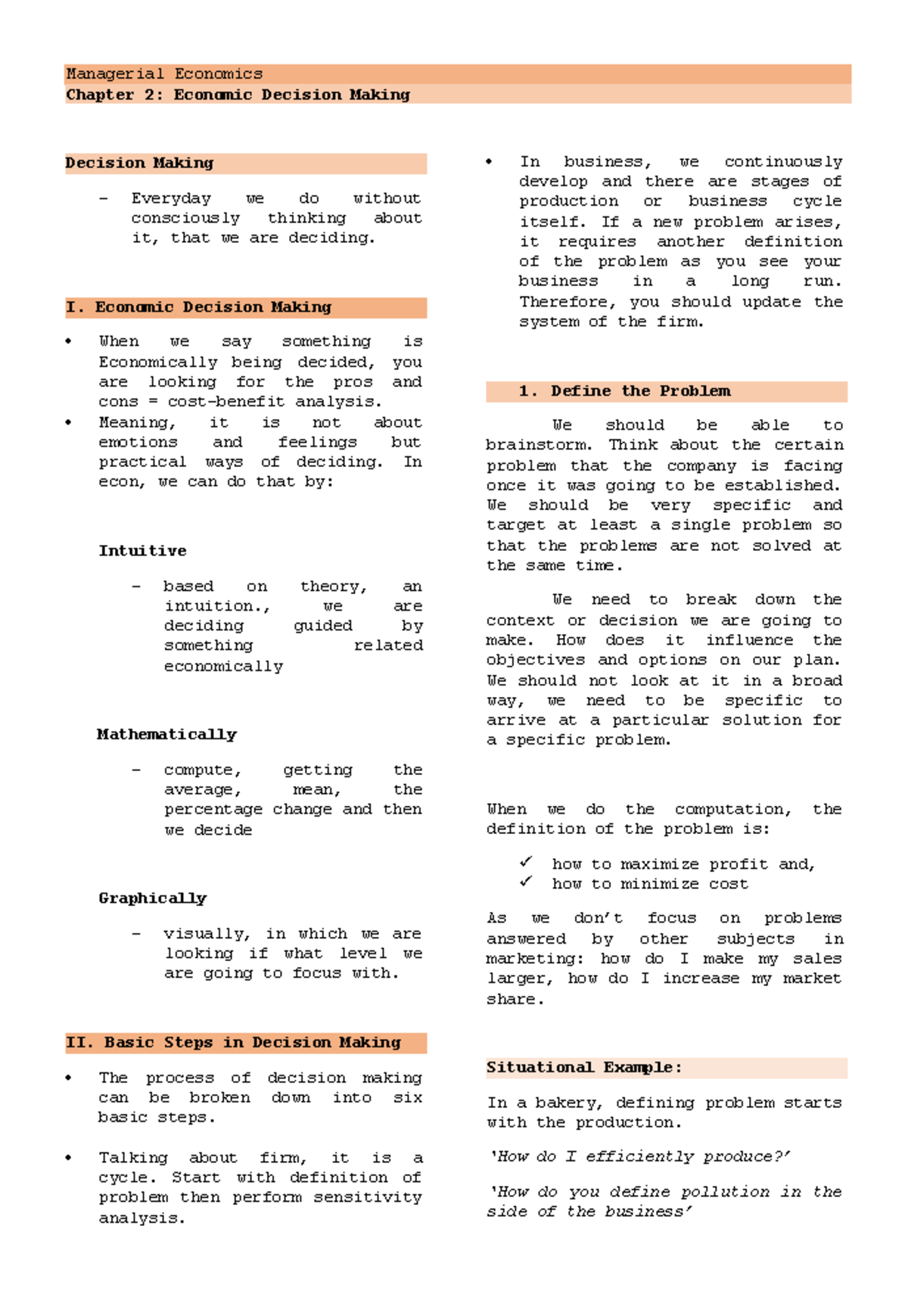 Chapter 2 Notes: Economic Decision Making in Managerial Economics - Studocu