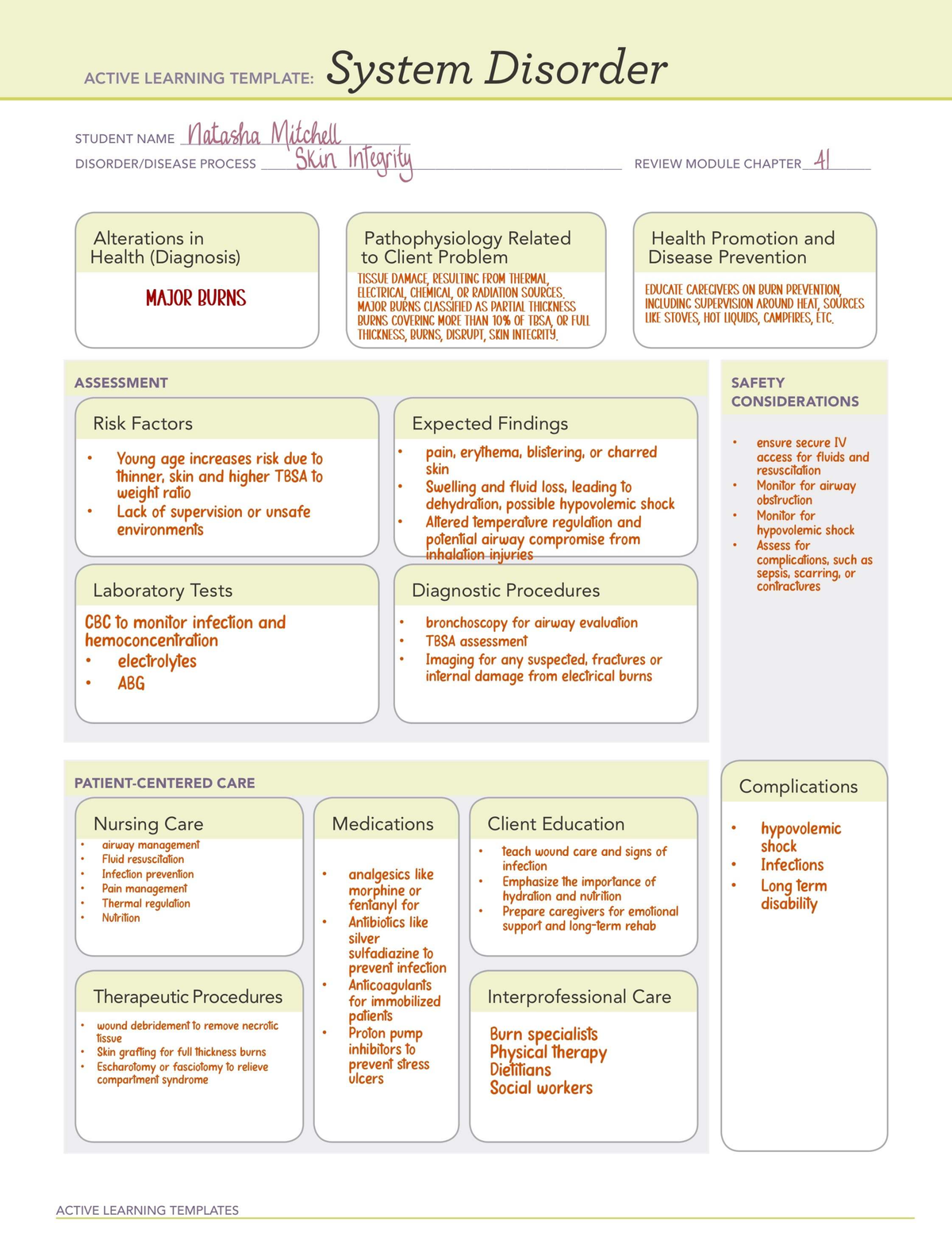 Major burns ATI template: Skin integrity and nursing care ...
