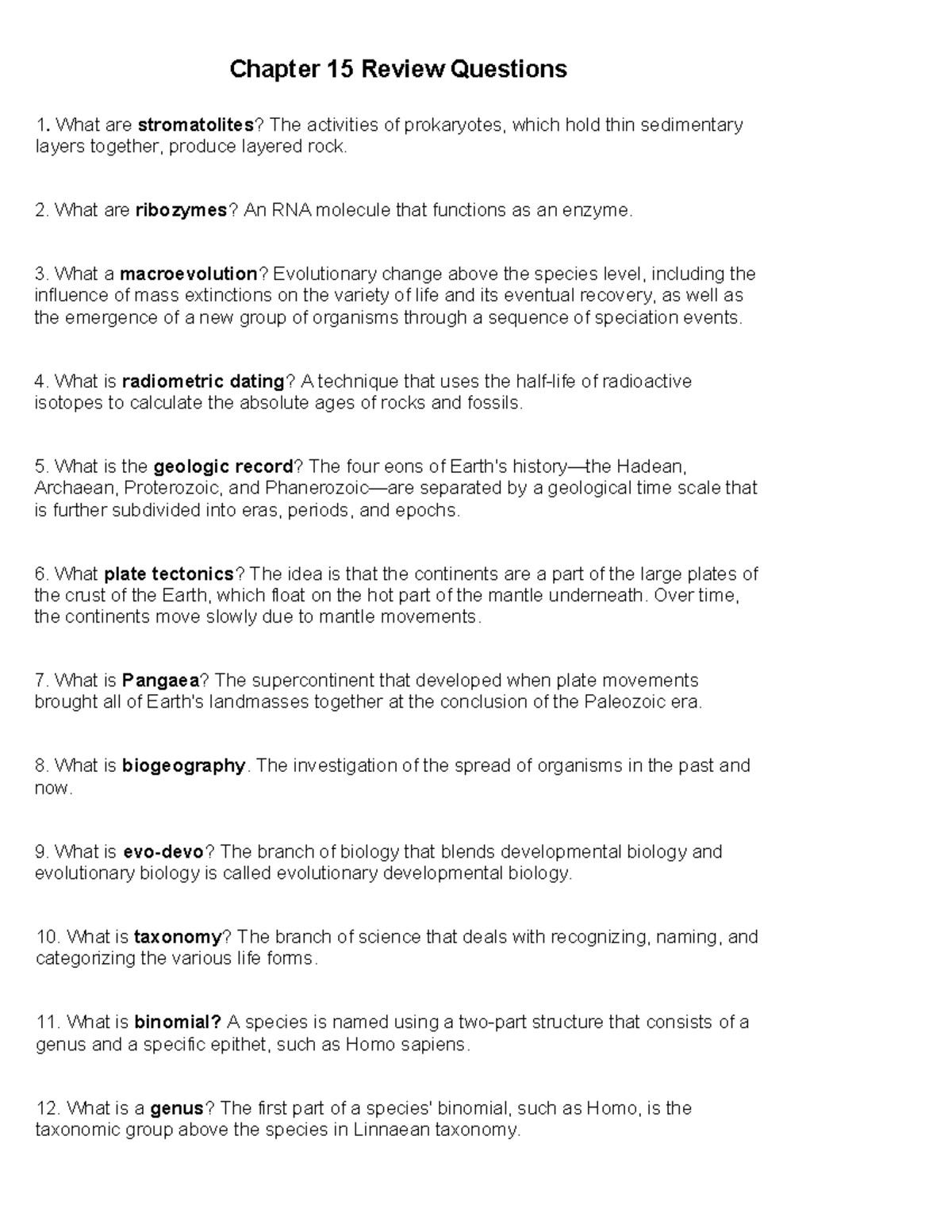 Biology 101: Chapter 15 Review Qs on Evolution and Classification - Studocu