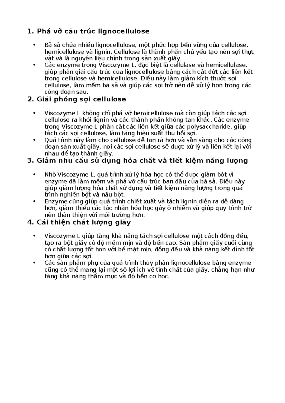 Cơ chế hoạt động của Viscozyme L trong xử lý lignocellulose - Studocu