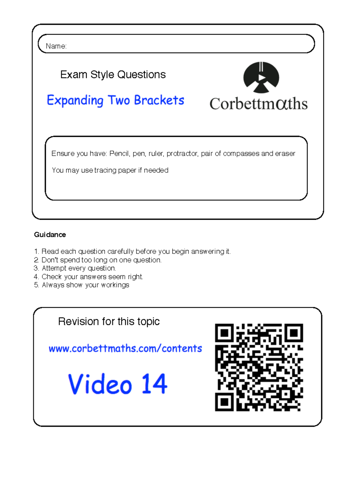 Exam Style Questions: Expanding Two Brackets (PDF1) - Studocu