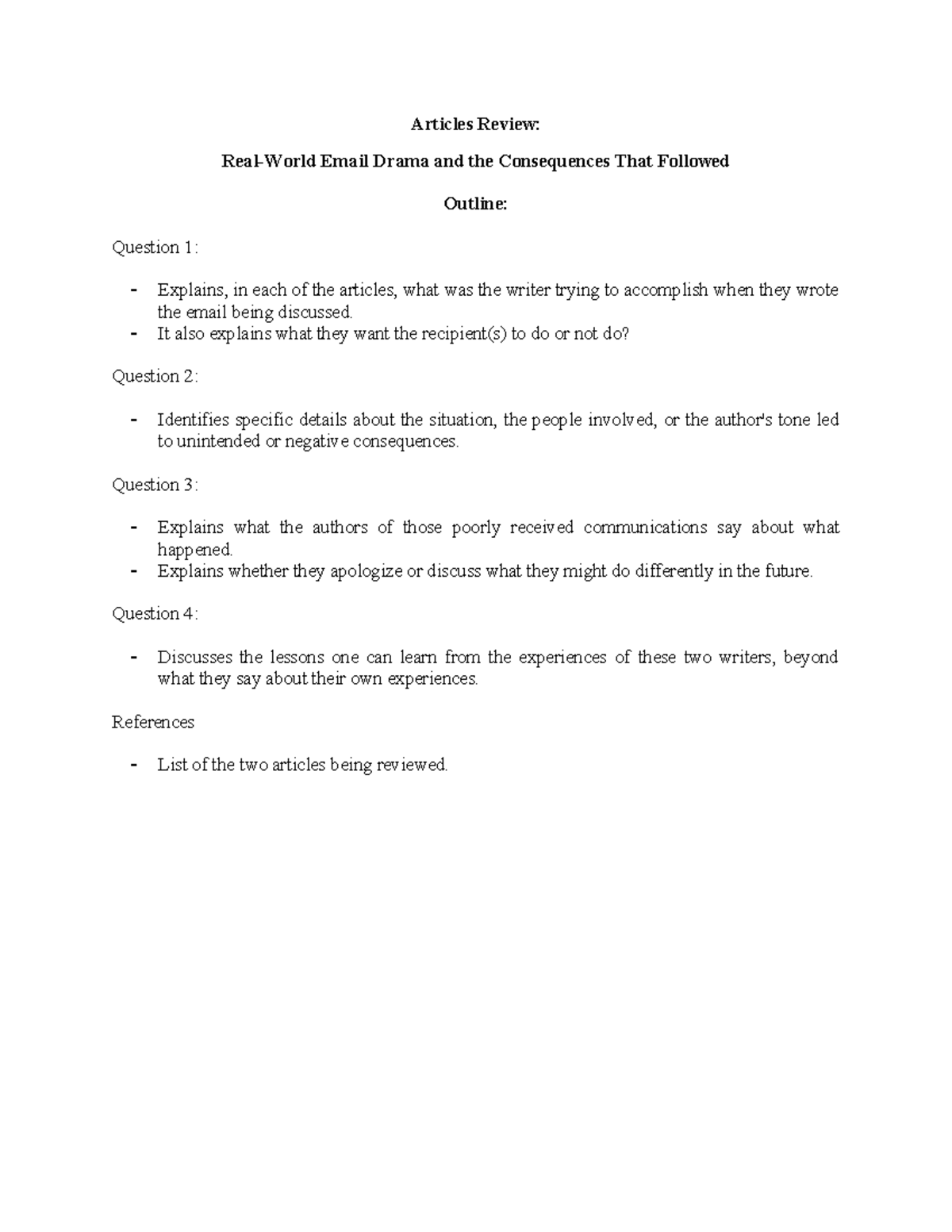 Articles Review Outline: Analyzing Real-World Email Drama - Studocu