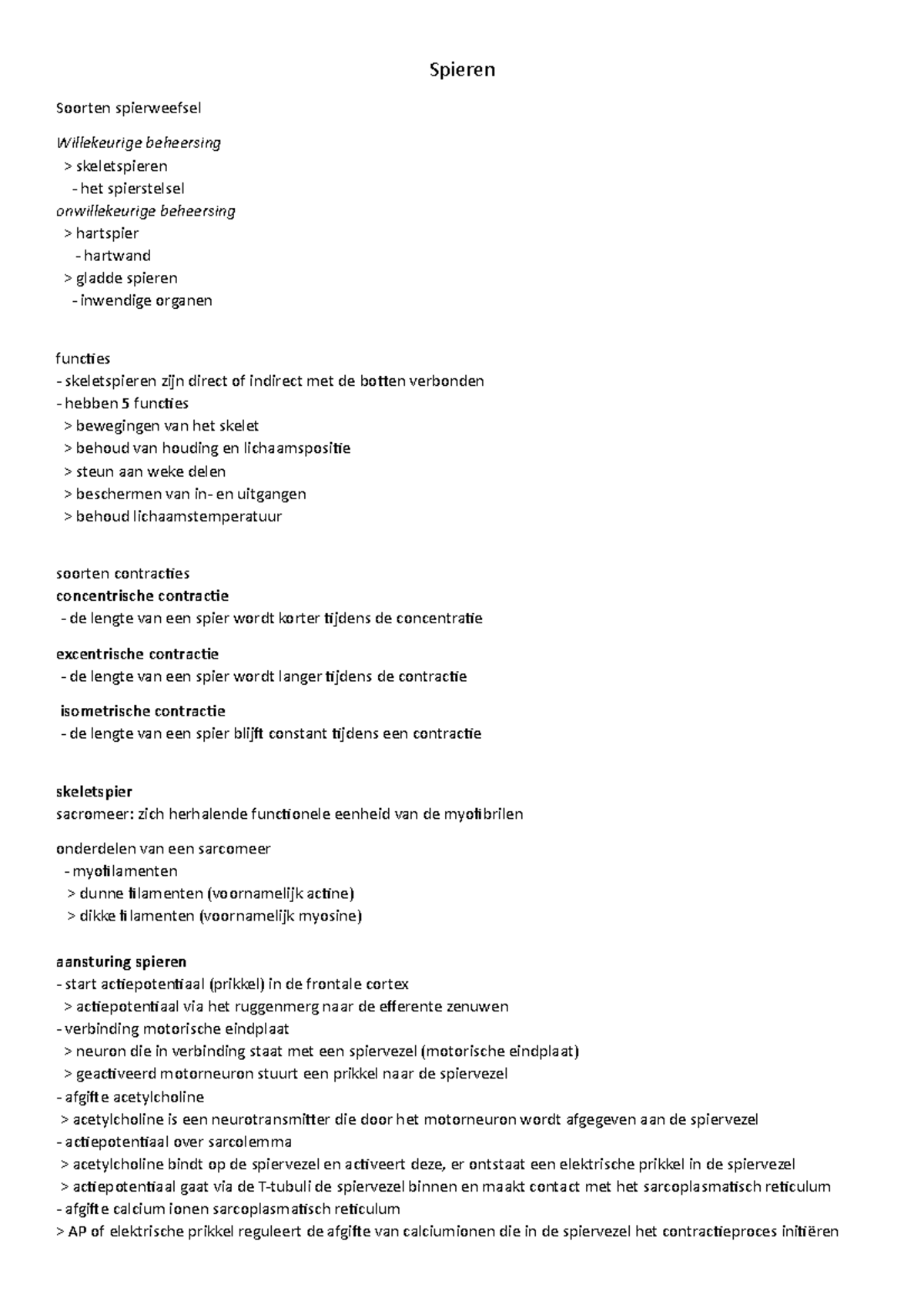 Spieren - Samenvatting van Spiergroepen en Functies in het Lichaam ...