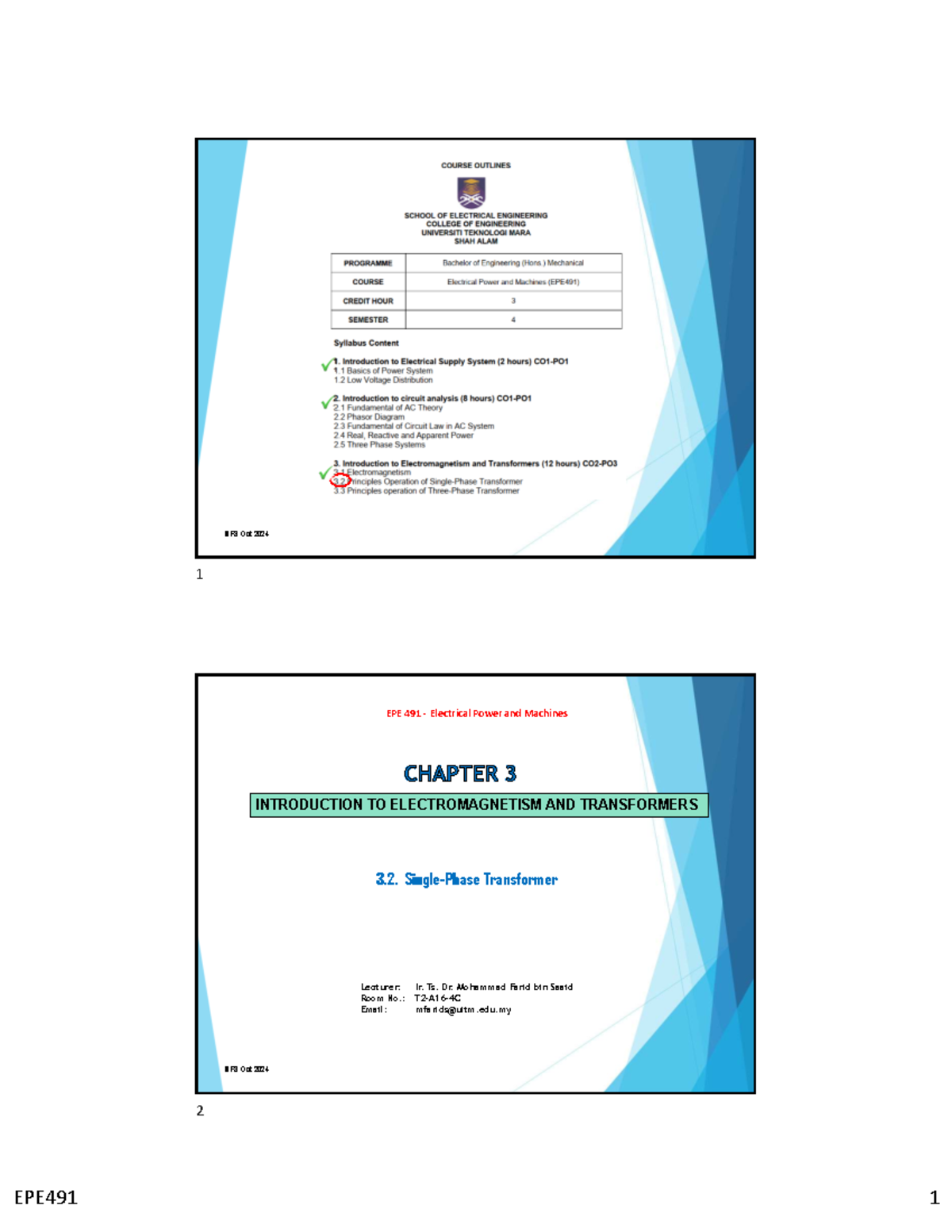 EPE 491 Final Exam Notes: Introduction to Electromagnetism ...