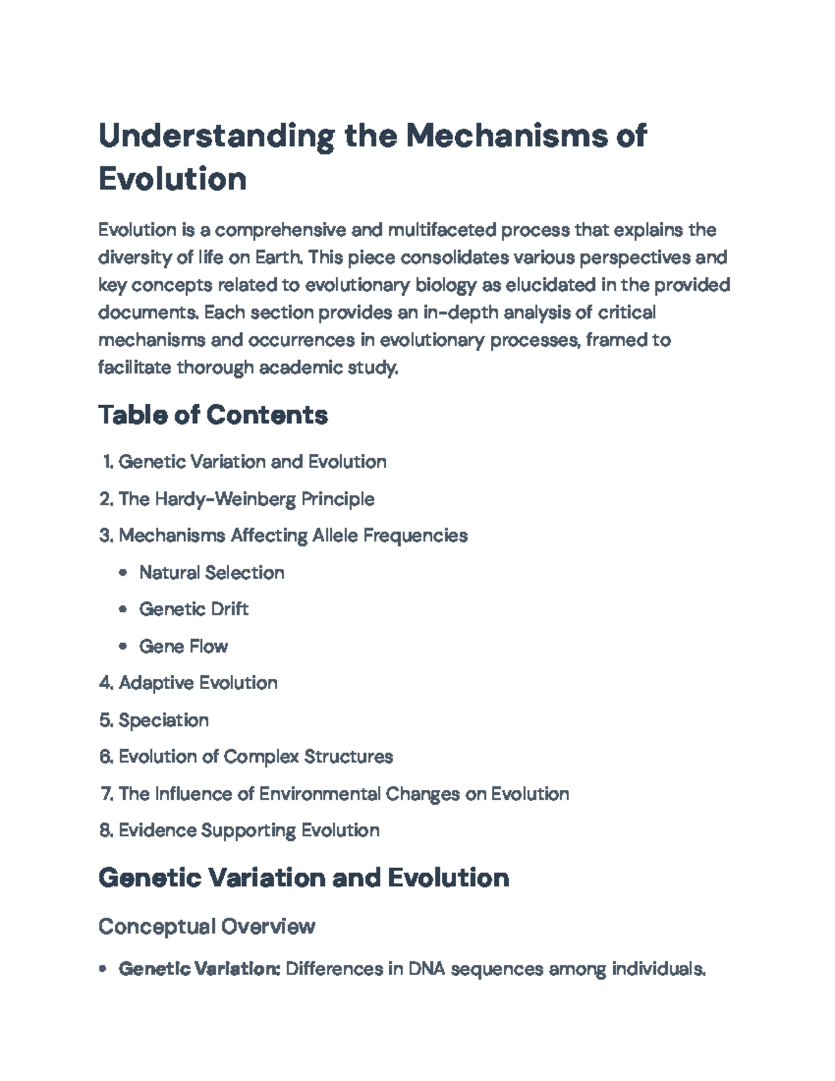 Evolutionary Mechanisms: Key Concepts and Evidence for Study - Studocu