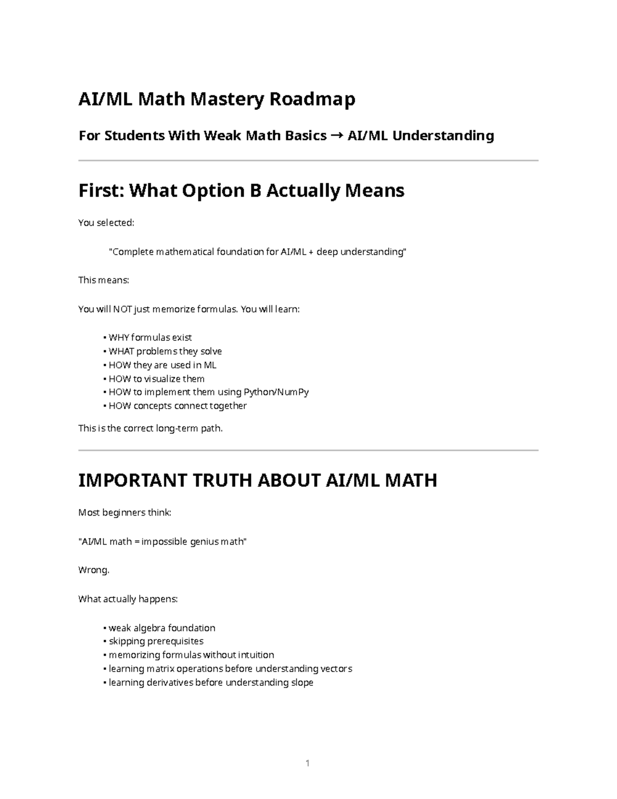 AIML 101: Math Mastery Roadmap for Weak Foundations - Studocu