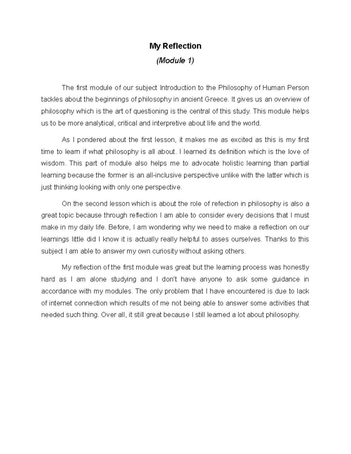 Reflections on Modules 1 & 2 in Introduction to Philosophy PHIL101 ...