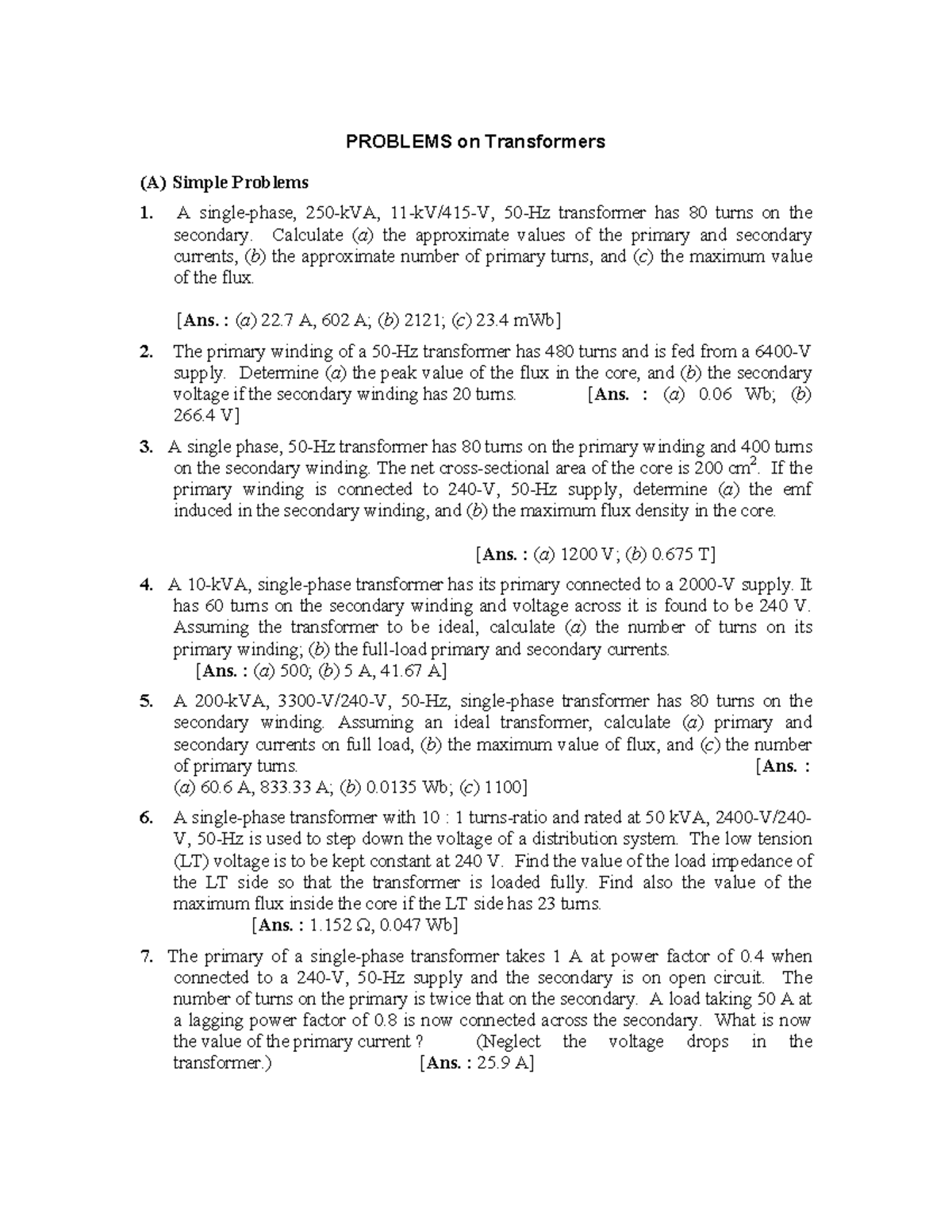 Tutorial-1: Transformer Problems and Solutions - Studocu