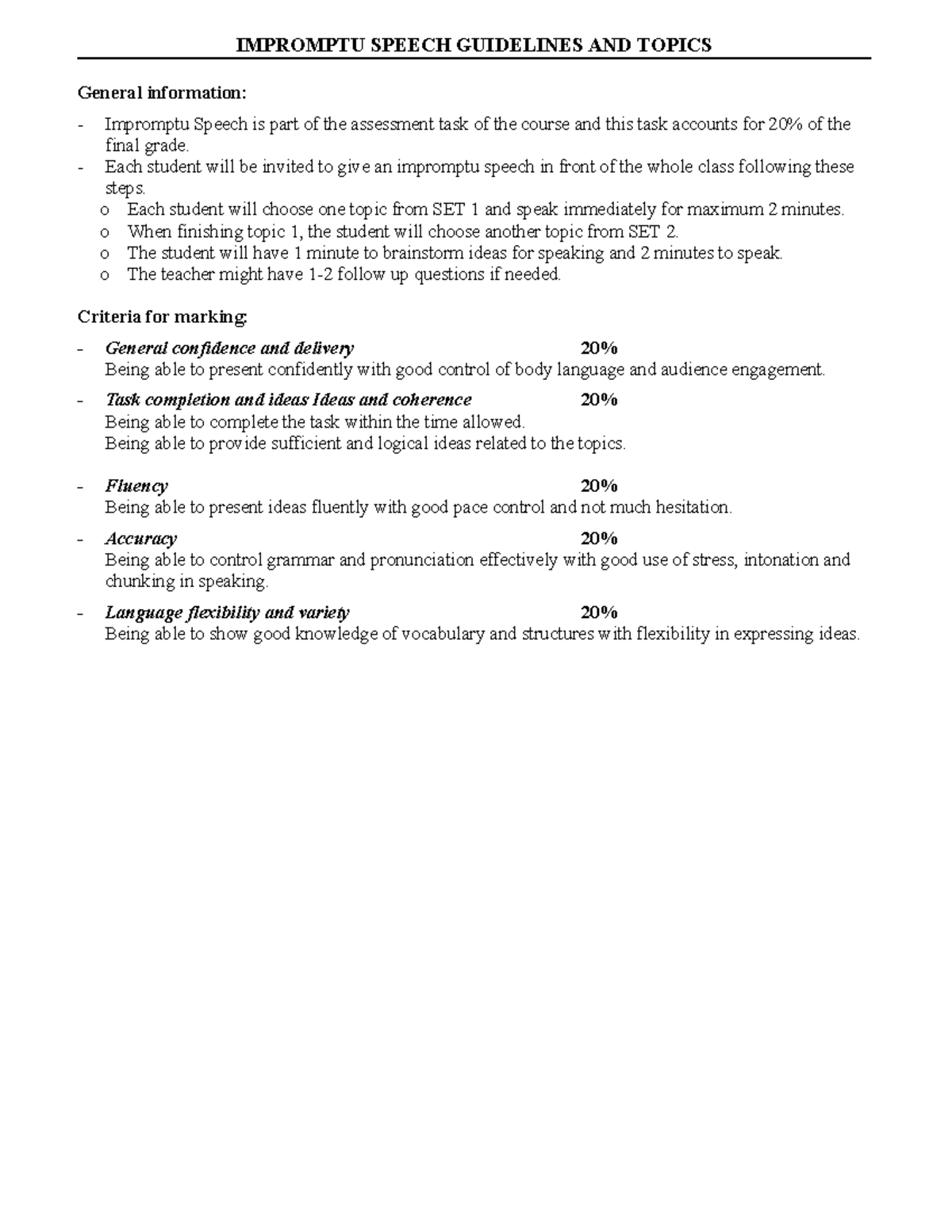 Impromptu Speech Guidelines & Topics (2025) - Studocu