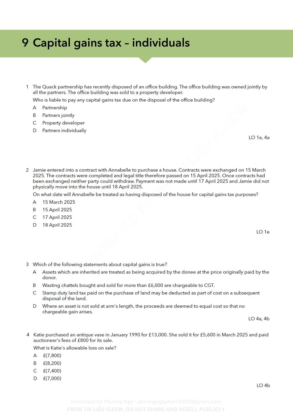 Capital Gains Tax for Individuals: Key Concepts and Case Studies (QB C9 ...