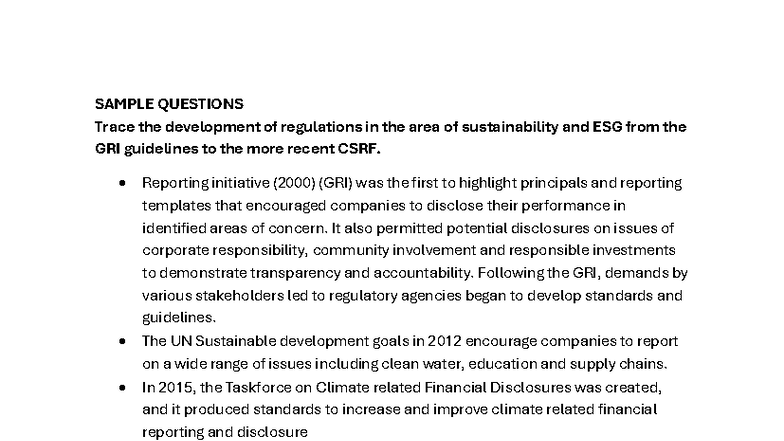 FI Question - Sustainability & ESG Regulations Development Analysis ...