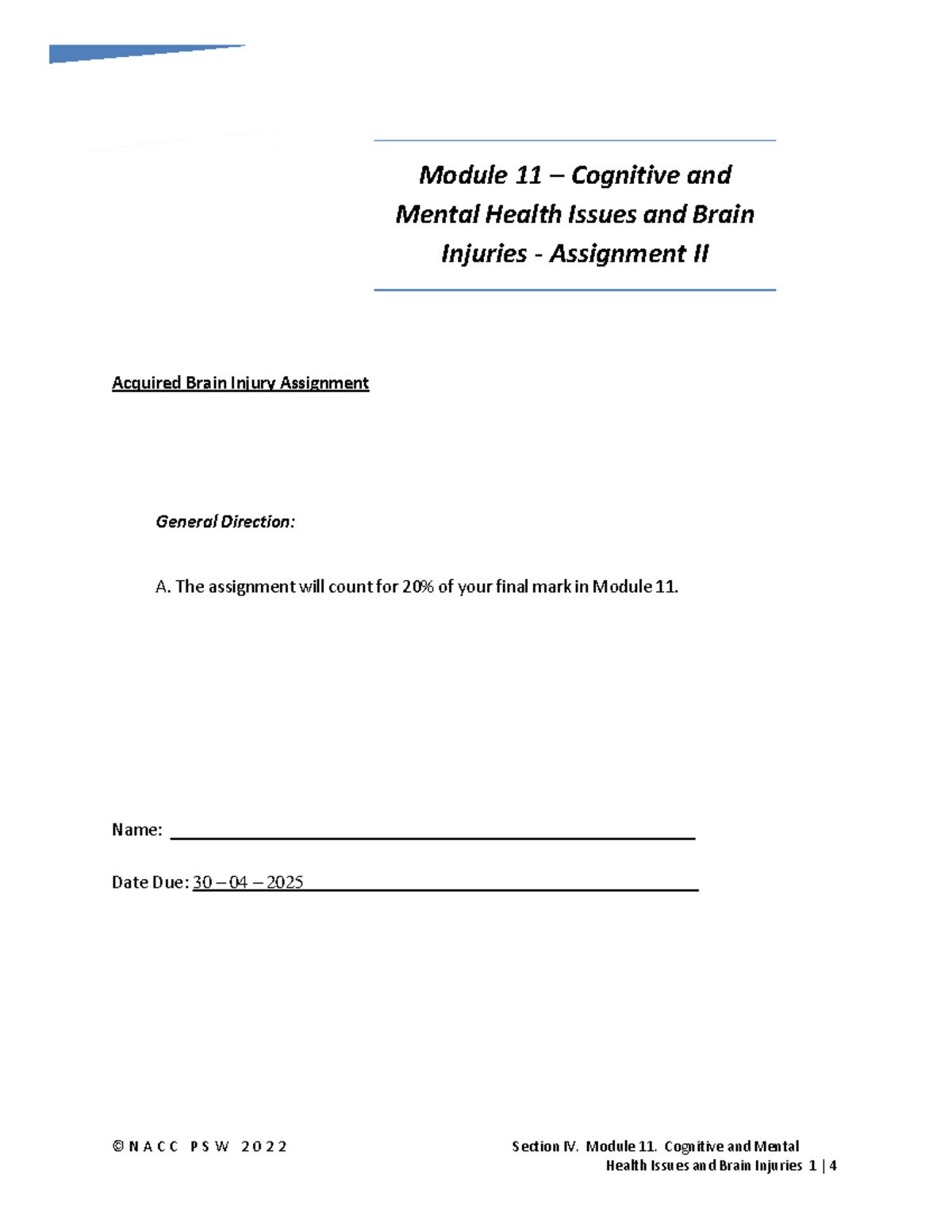 Module 11 Assignment II: Cognitive & Mental Health Issues in ABI - Studocu