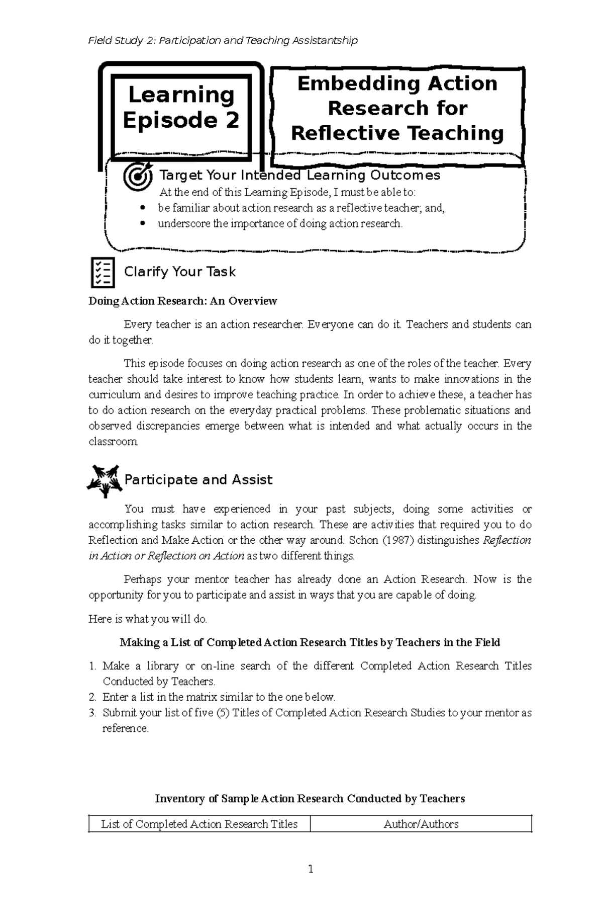 FS-2: Episode 2 - Guide Questions on Action Research for Teachers - Studocu