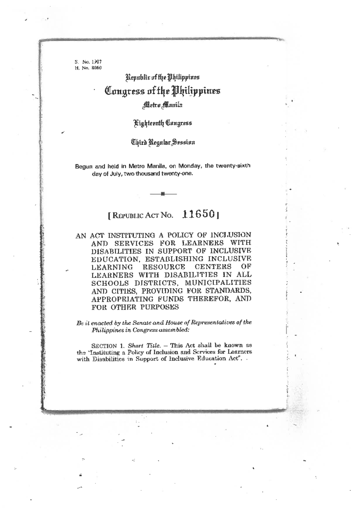 Republic Act No. 11650: Policy for Inclusive Education for Learners ...