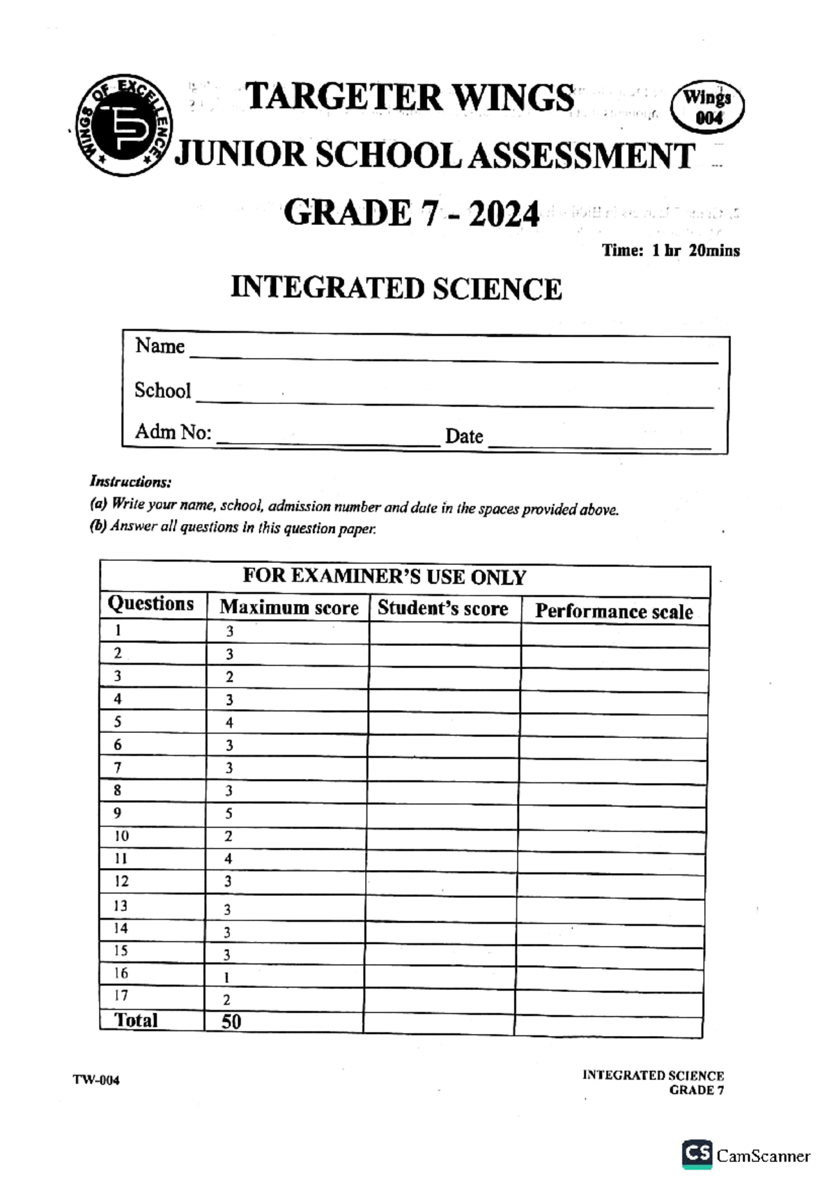 G7 Integrated S T 2024 Teacher - OF EXCEL TARGETER WINGS Wings P 004 ...