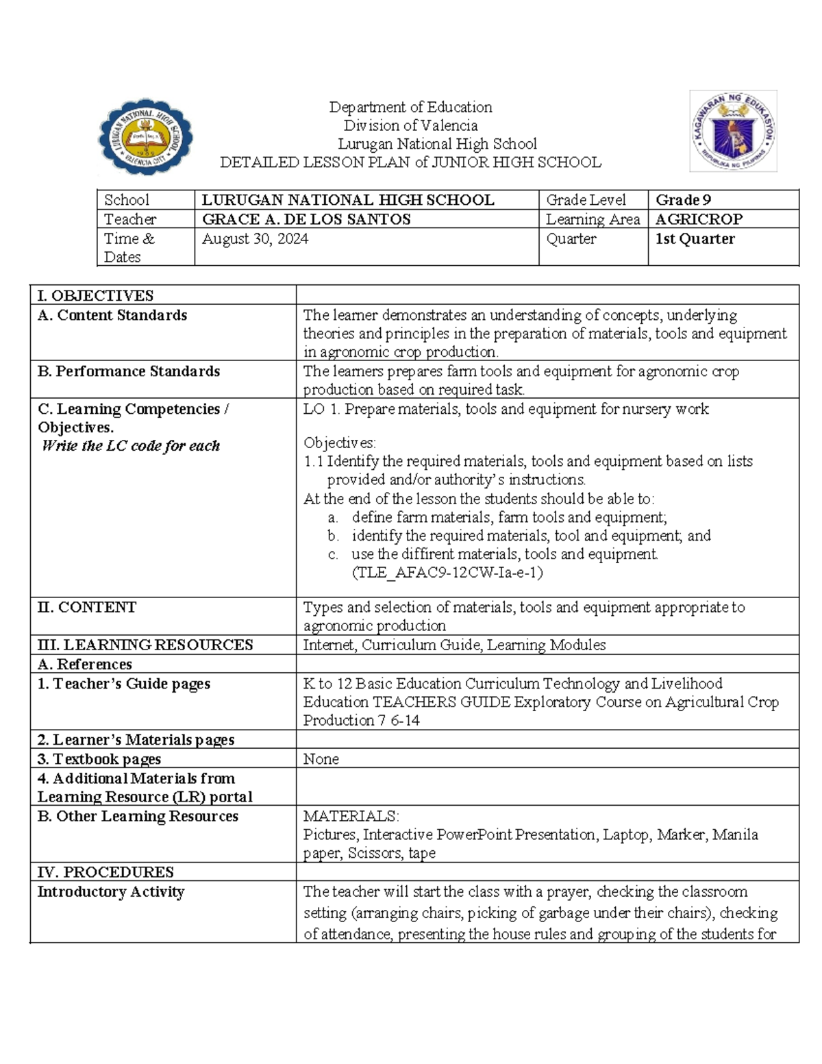 Final lesson plan in ACP grade 9 2 - Department of Education Division of Valencia Lurugan ...