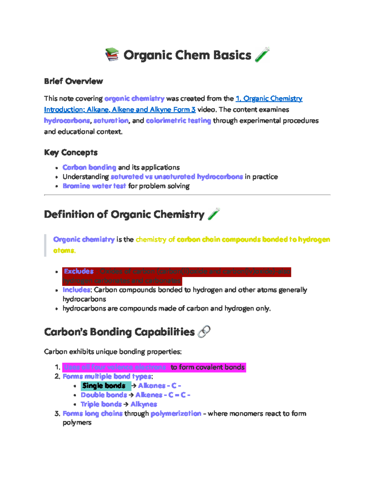 Organic Chem Basics: Alkanes, Alkenes & Alkynes Overview - Studocu