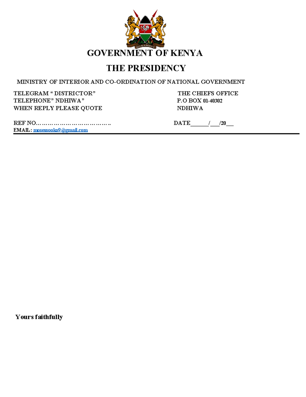 Chief'S Letter HEAD - ICT Law - GOVERNMENT OF KENYA THE PRESIDENCY ...