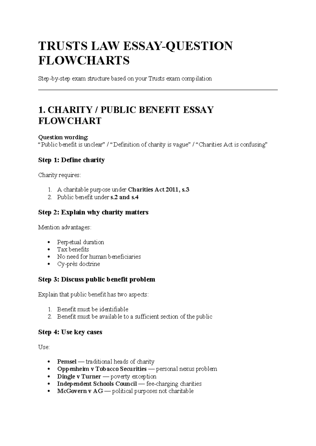 Trusts Law Essay Guide: Flowcharts for Exam Preparation - Studocu