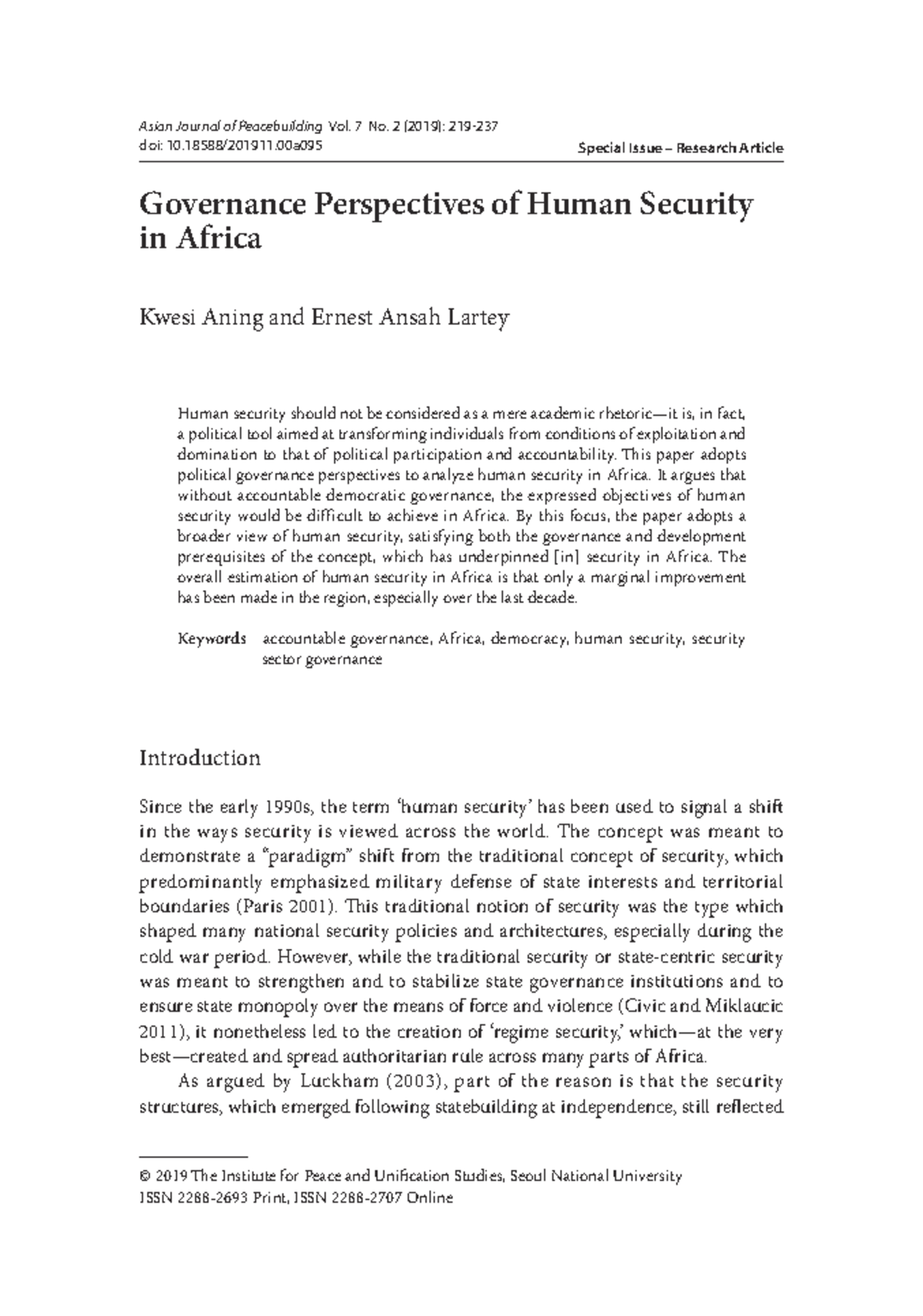 Aning Lartey - Articles that details everything about human security ...