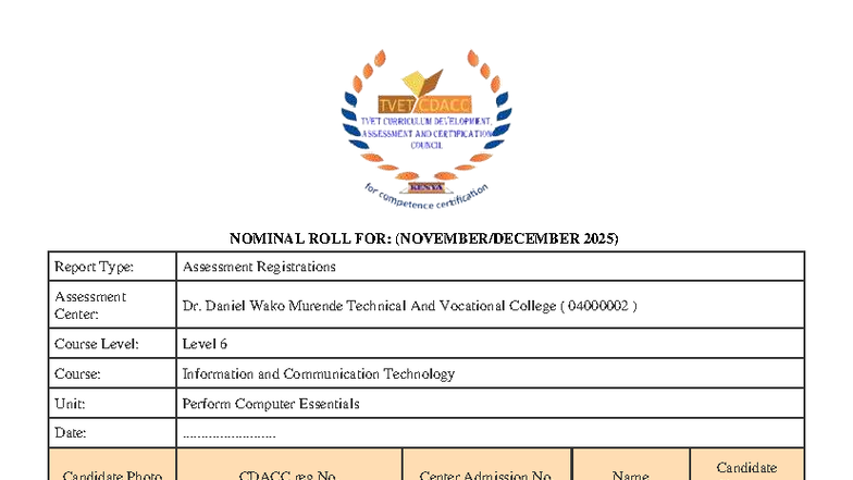 Nominal Roll for ICT Level 6 Assessment - 2025 - Studocu