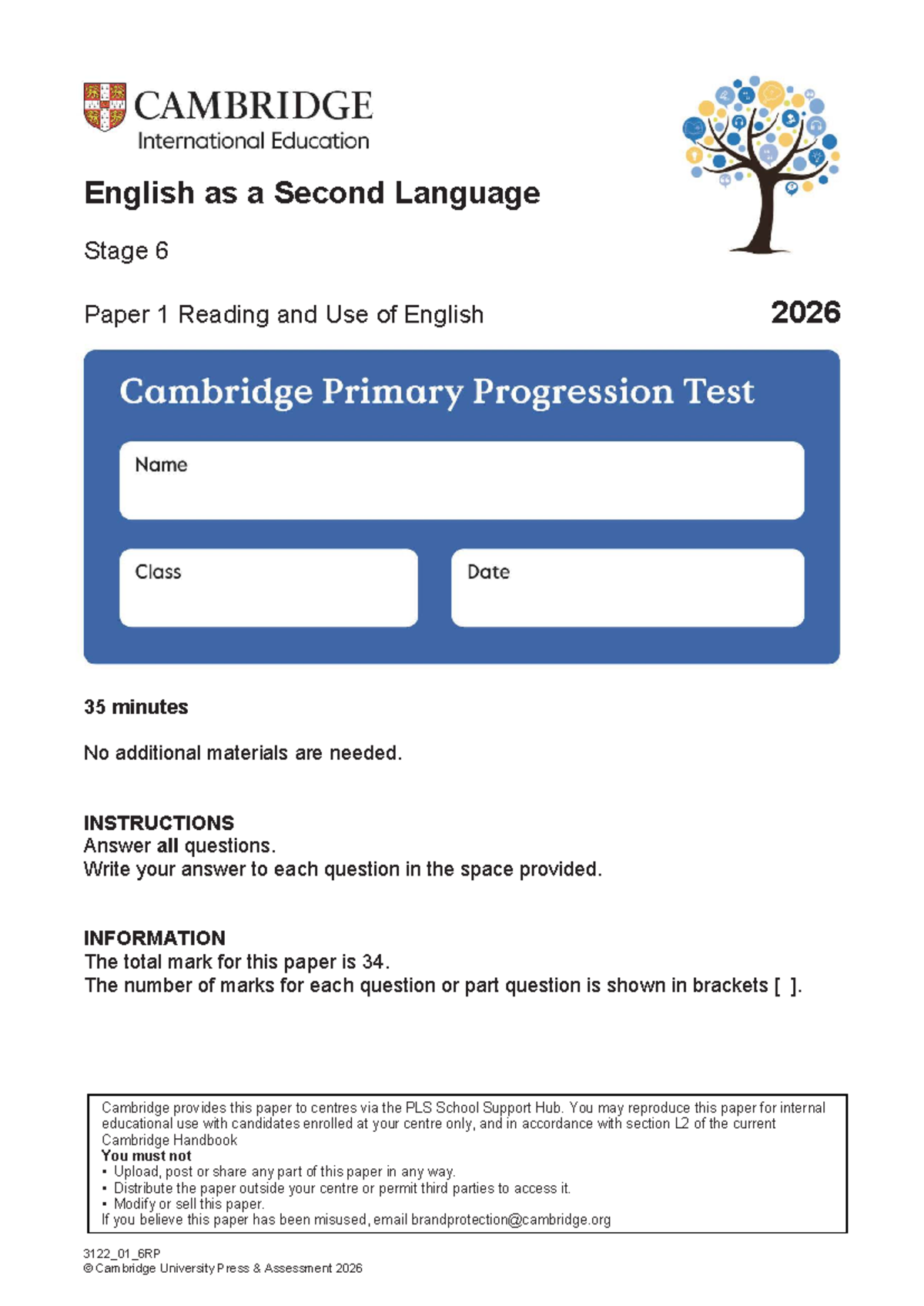 0057 ESL Stage 6 Live Progression Test Paper 1 - 2026 - Studocu
