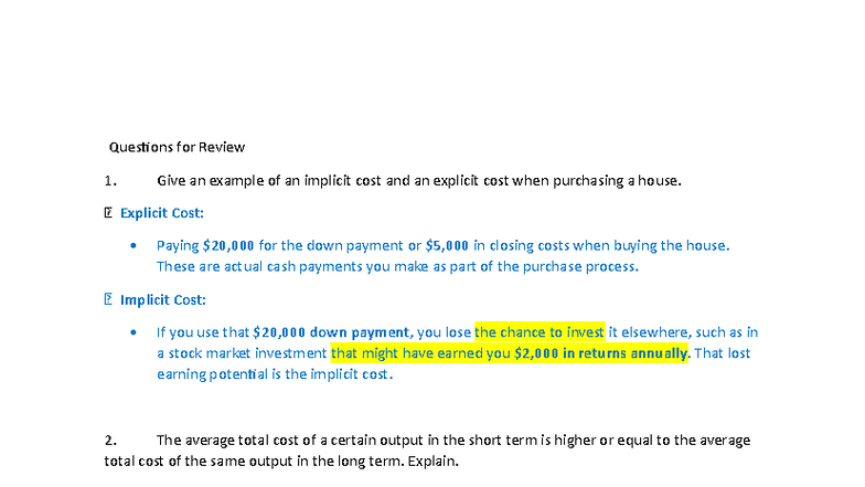 Exercise Handout - H6 Solution: Cost and Production Analysis - Studocu