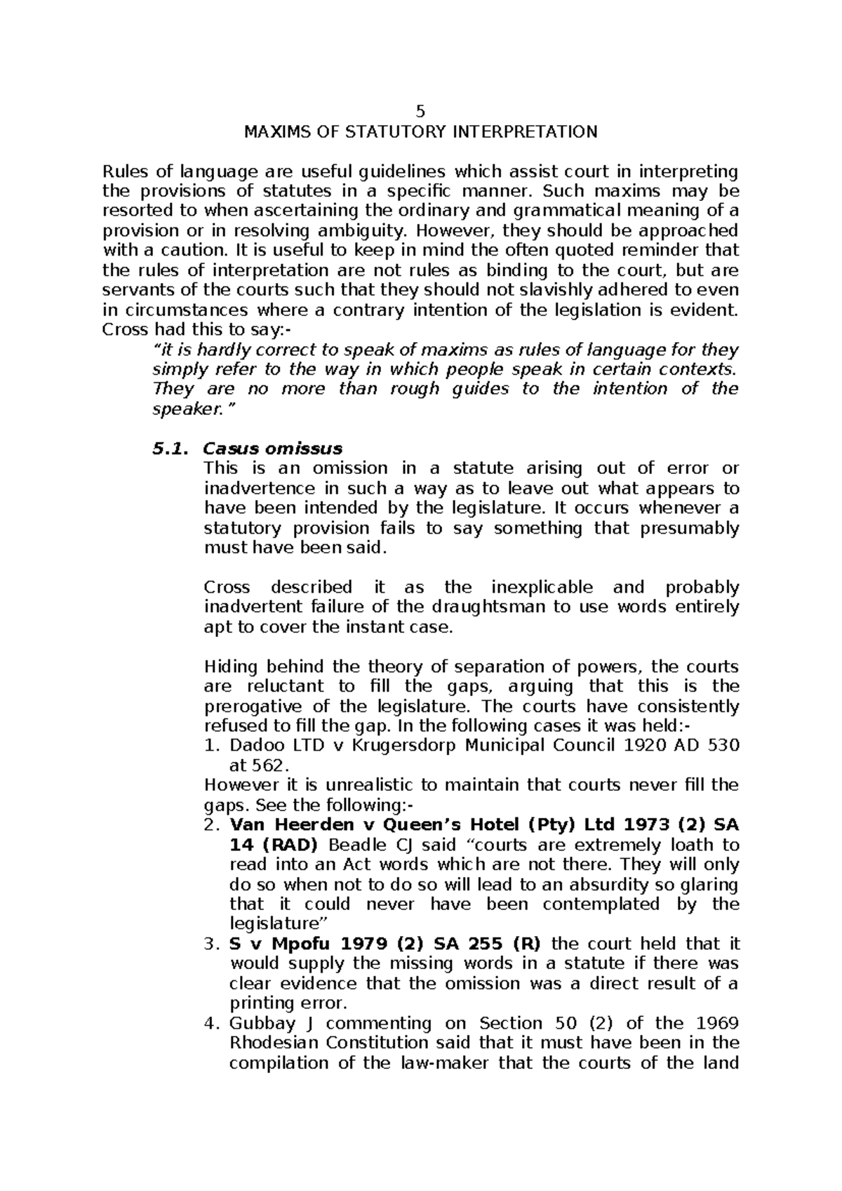5 Essential Maxims of Statutory Interpretation: A Guide - Studocu