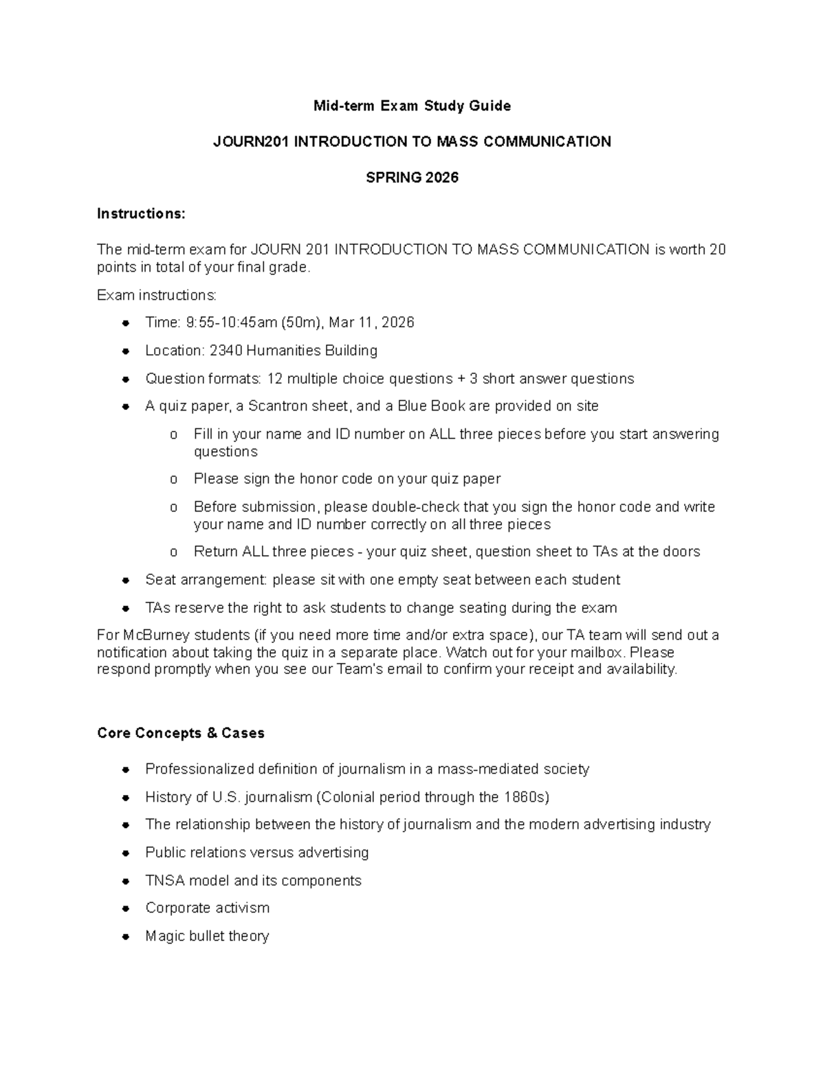 Mid-term Exam Study Guide for JOURN201 - Studocu
