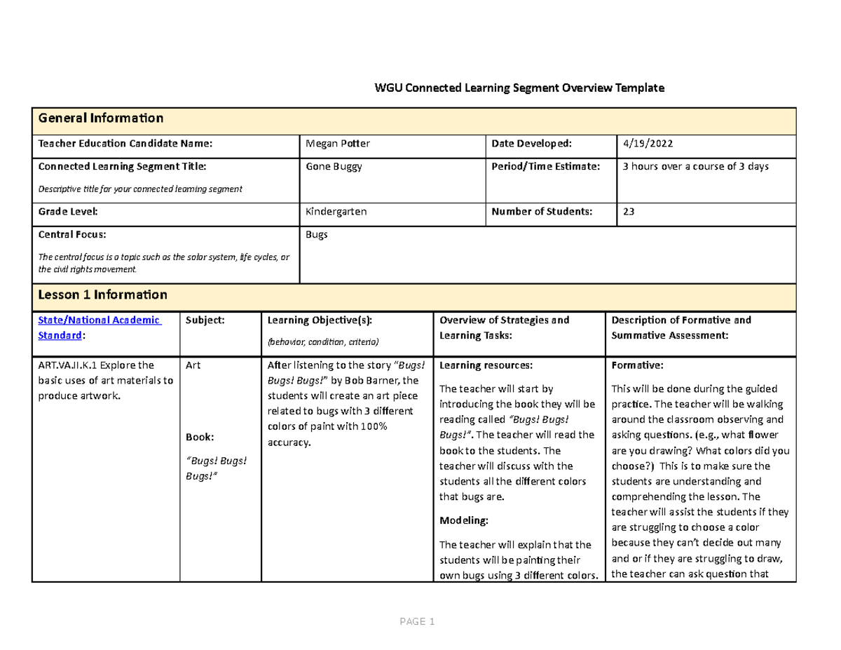 Childrens Literature Segment Lesson Plan - WGU Connected Learning ...
