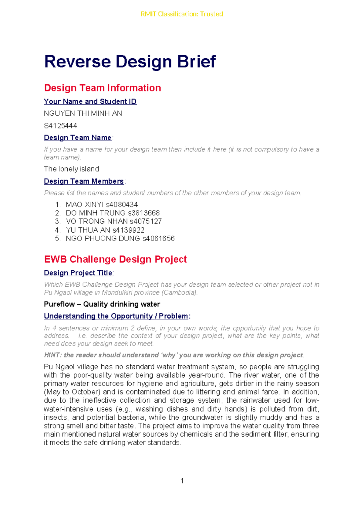OENG1181 – Assessment 1: Reverse Design Brief for EWB Project 2023C ...