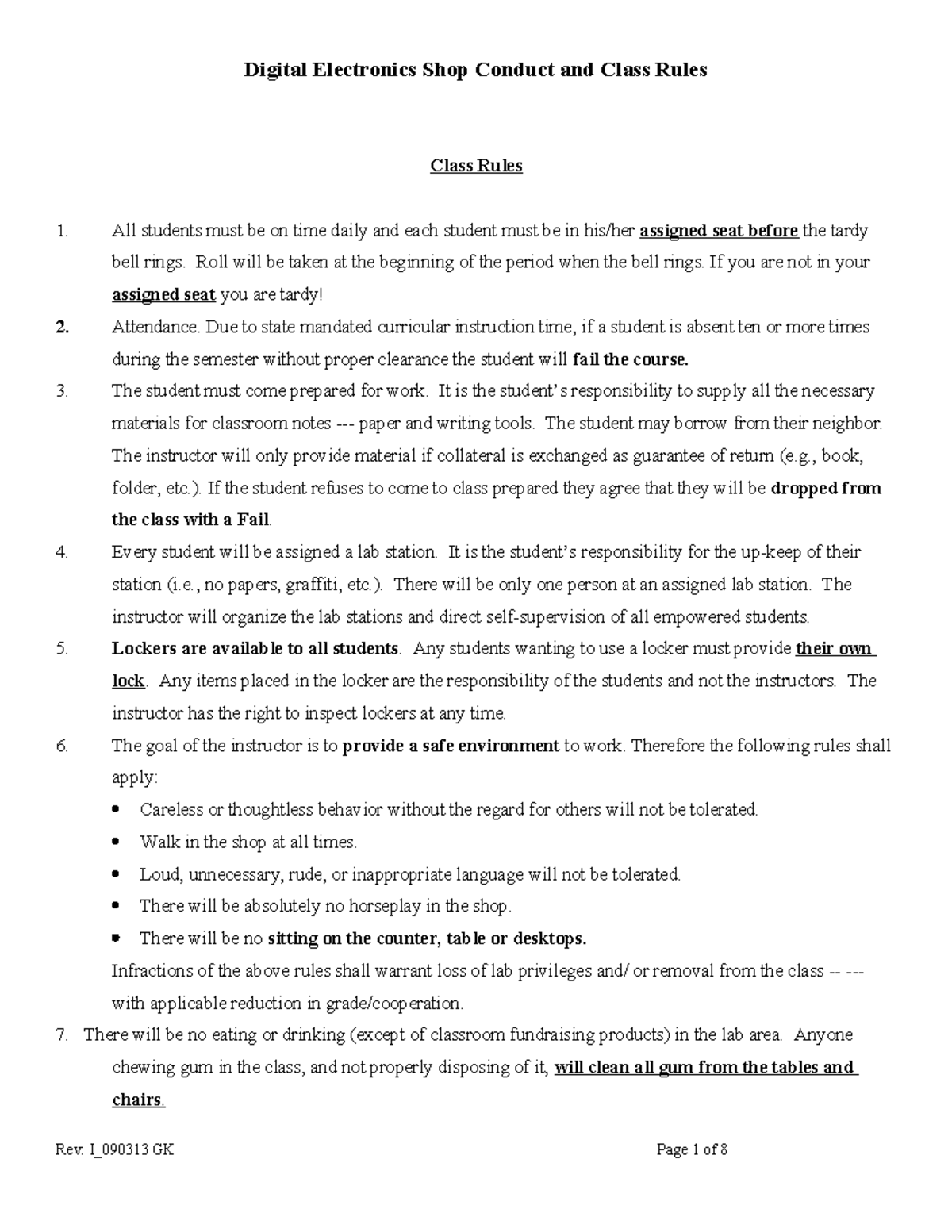 Digital Electronics Shop Conduct & Class Rules (Rev B) - Studocu