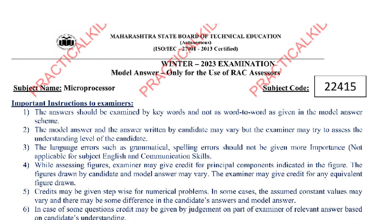 MIC 314321 Winter 2023 Microprocessor Model Answer Paper - Studocu