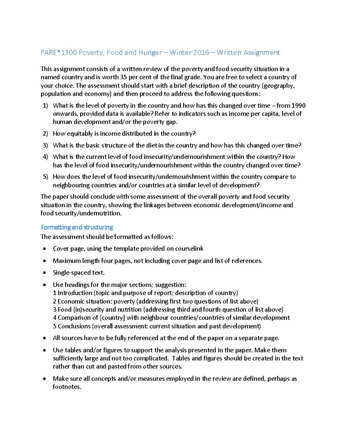 FARE1300 Essay assignment-updated - FARE*1300 Poverty, Food and Hunger ...