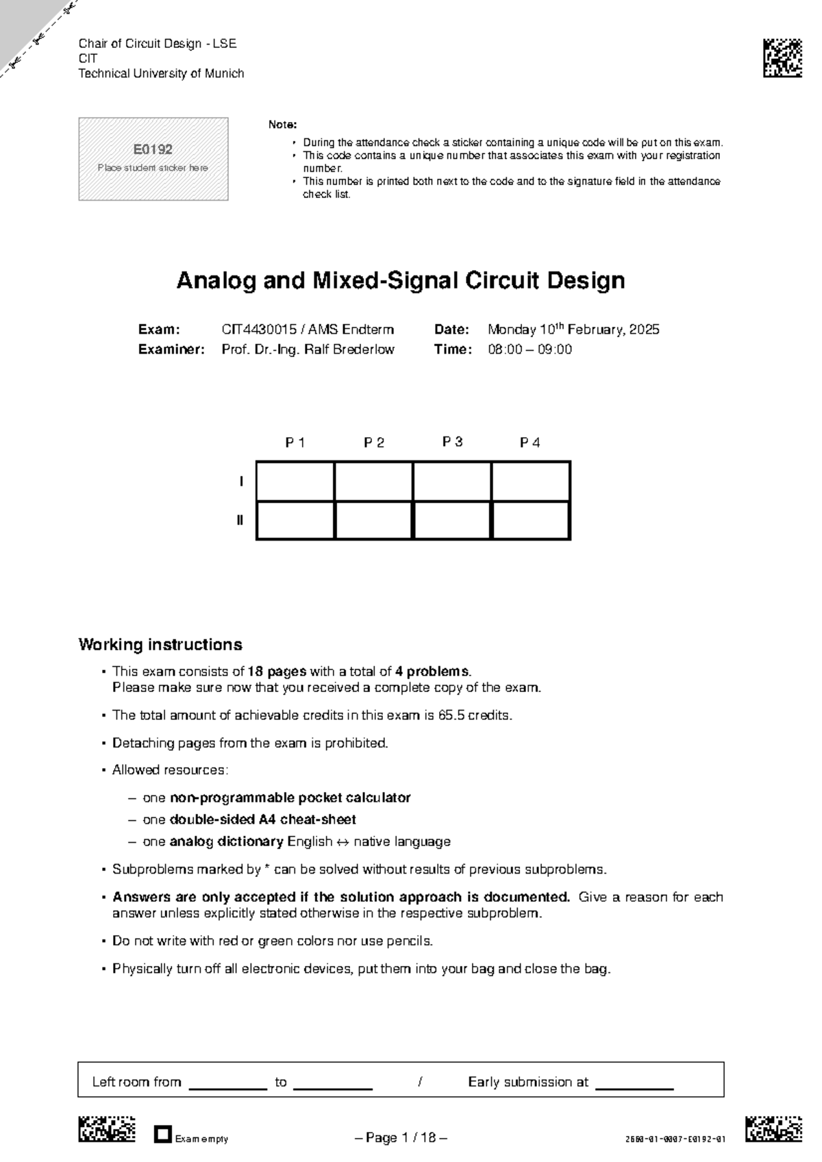 CIT4430015 Analog and Circuit Design Exam - Winter Semester 2025 - Studocu