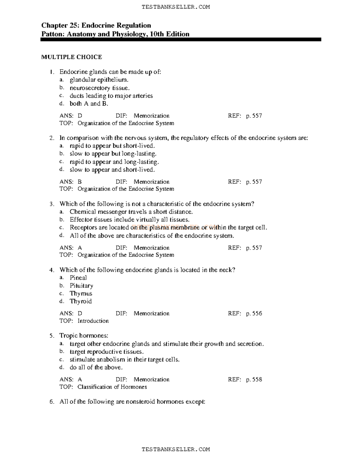 TESTBANKSELLER.COM Chapter 25: Endocrine Regulation Study Guide - Studocu