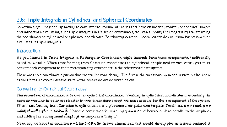3.6: Evaluating Triple Integrals in Cylindrical & Spherical Coordinates ...