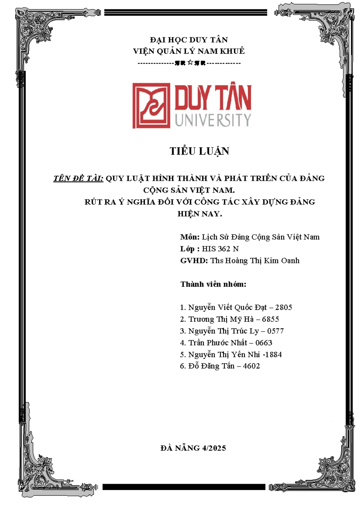 HIS 362 TIỂU LUẬN: Quy Luật Hình Thành và Phát Triển Đảng Cộng Sản Việt Nam - Studocu