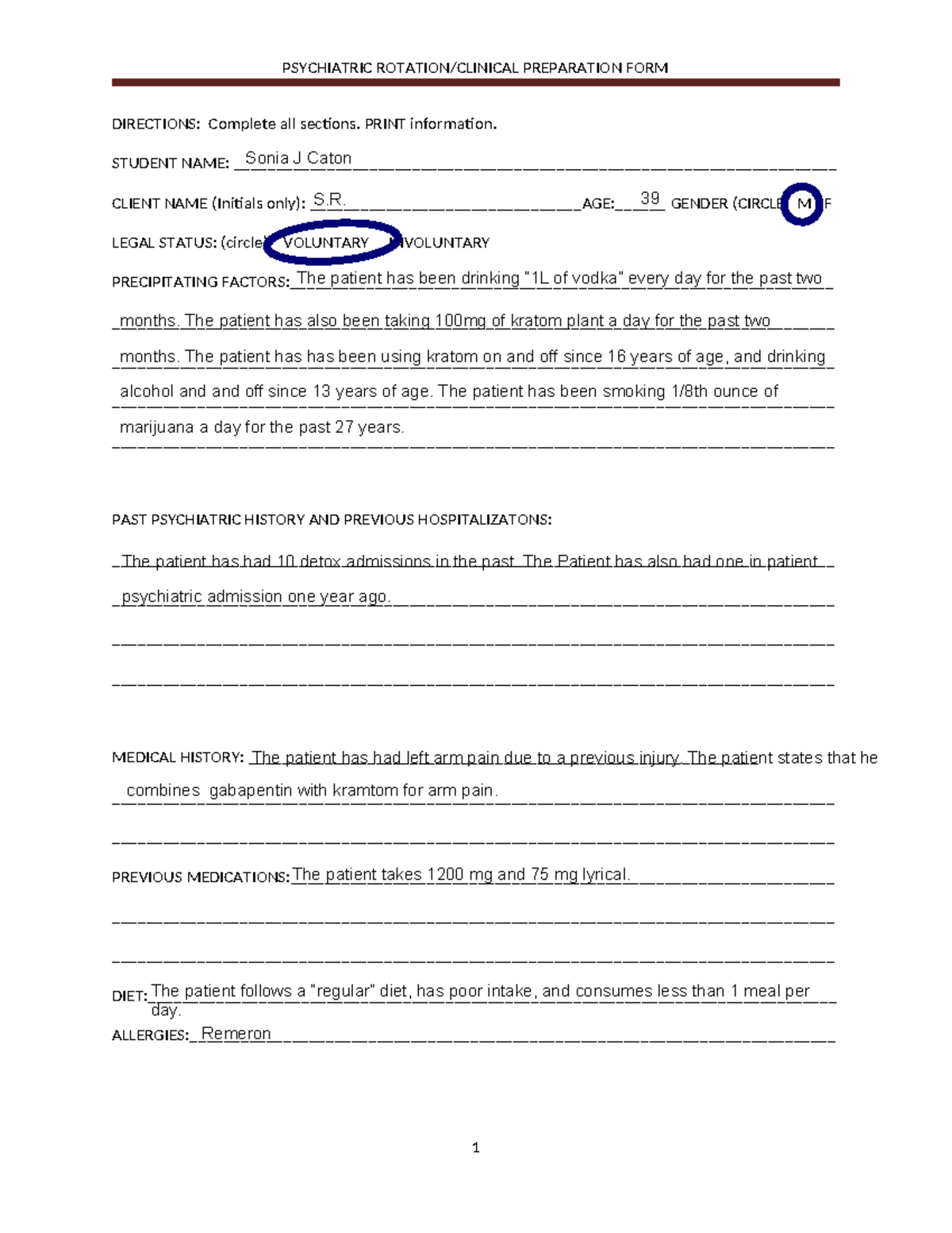 PSY 101: Psychiatric Preparation Form & Client Assessment Guide - Studocu