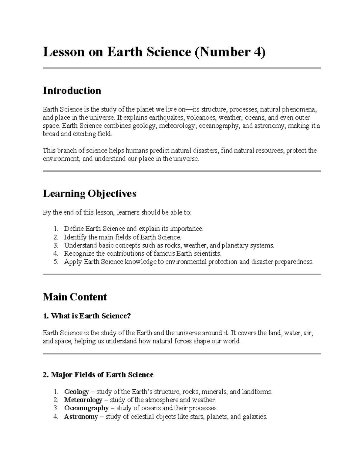 Lesson 4: Introduction to Earth Science and Its Importance - Studocu