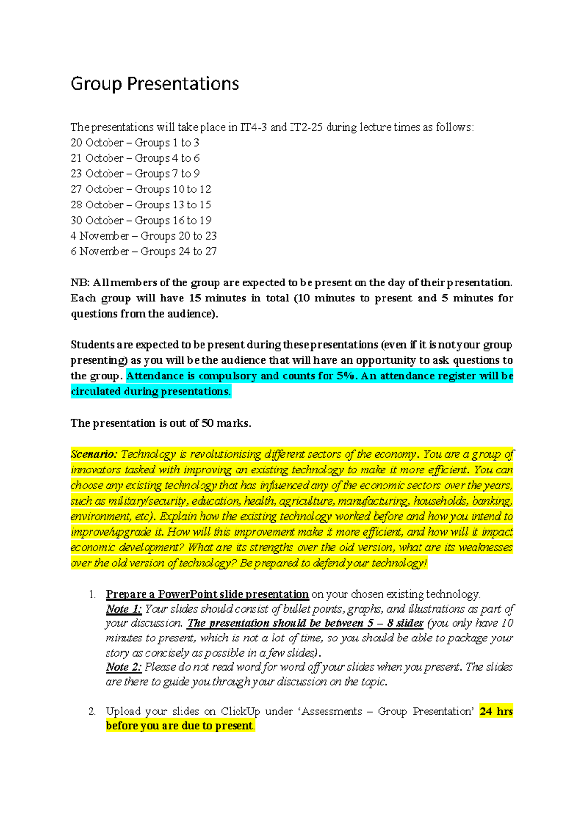 Group Presentation Instructions: Technology Innovations (Course Code) - Studocu