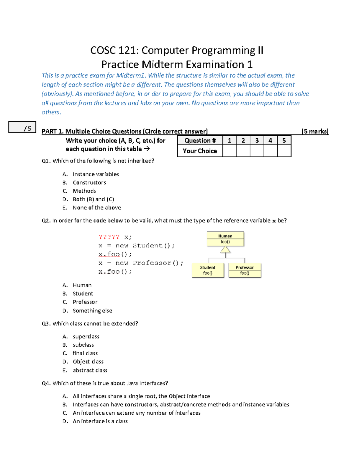COSC 121: Practice Midterm Exam 1 Review for Computer Programming II - Studocu