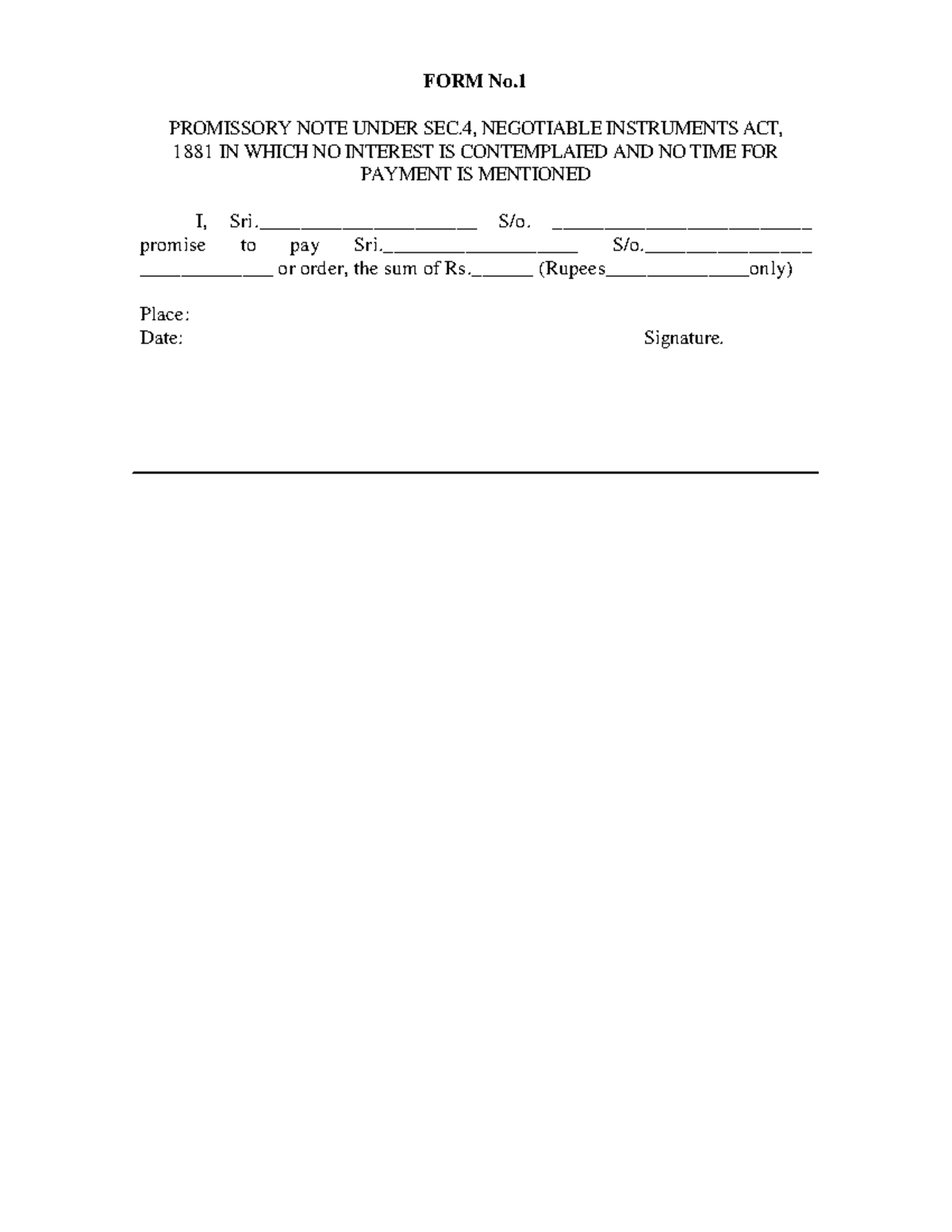 Promissory Note Forms Under Sec. 4, Negotiable Instruments Act - Studocu