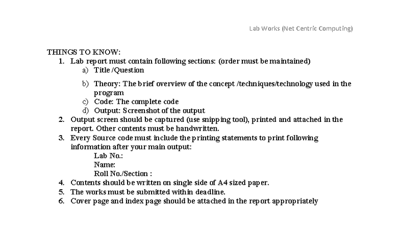 Lab Report Guidelines for Net Centric Computing (NCC) - Studocu