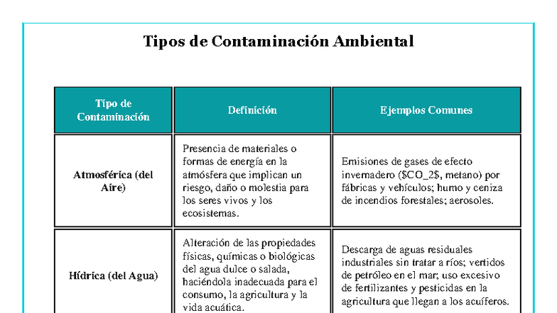 Tipos de Contaminación Ambiental - Práctica - Studocu