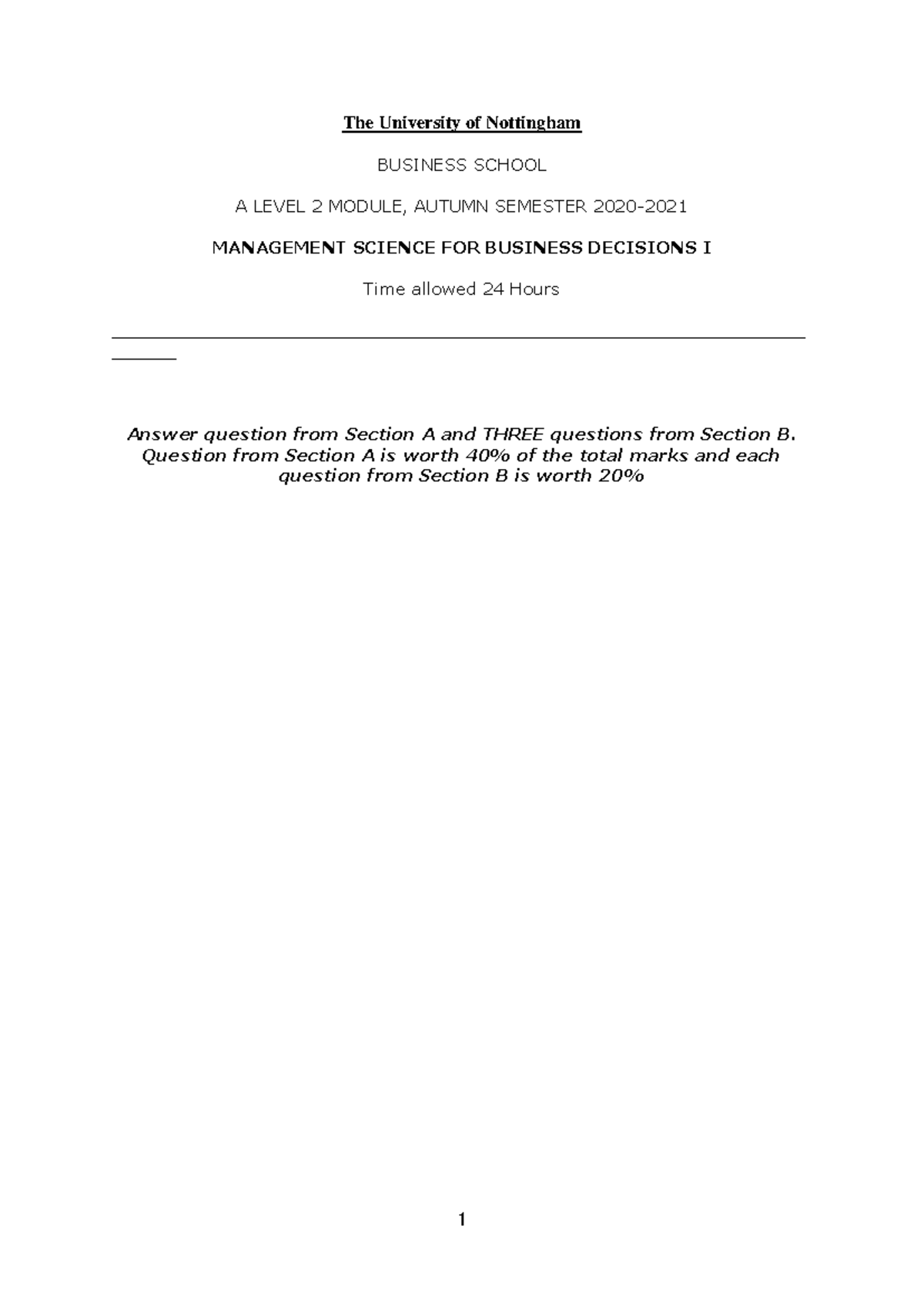 January 2021Solutions Moodle - The University of Nottingham BUSINESS ...