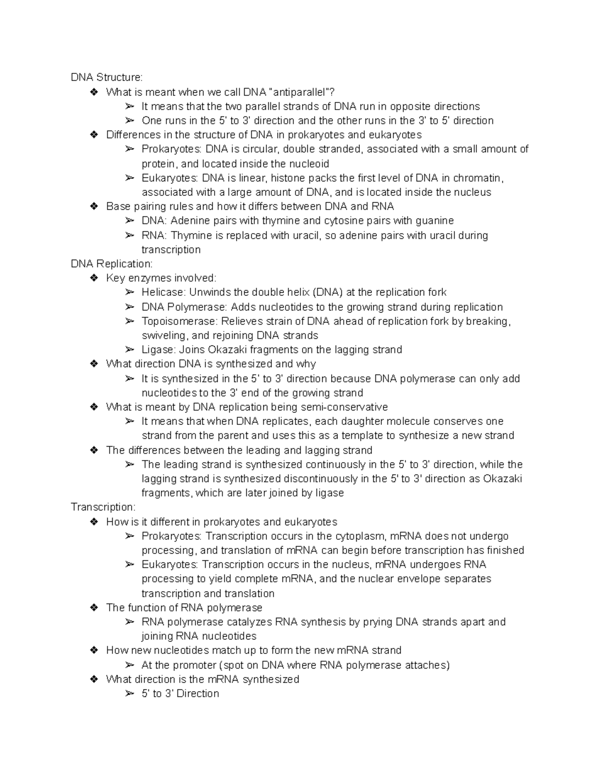 Unit 6 Study Guide: DNA Structure, Replication, Transcription ...